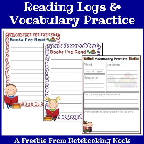 Freebie: Reading Logs & Vocabulary Practice – The Notebooking Nook